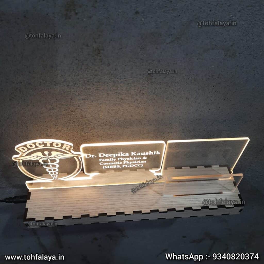 Personalized Acrylic Desk LED Name Plate For Doctor's - Tohfa Laya
